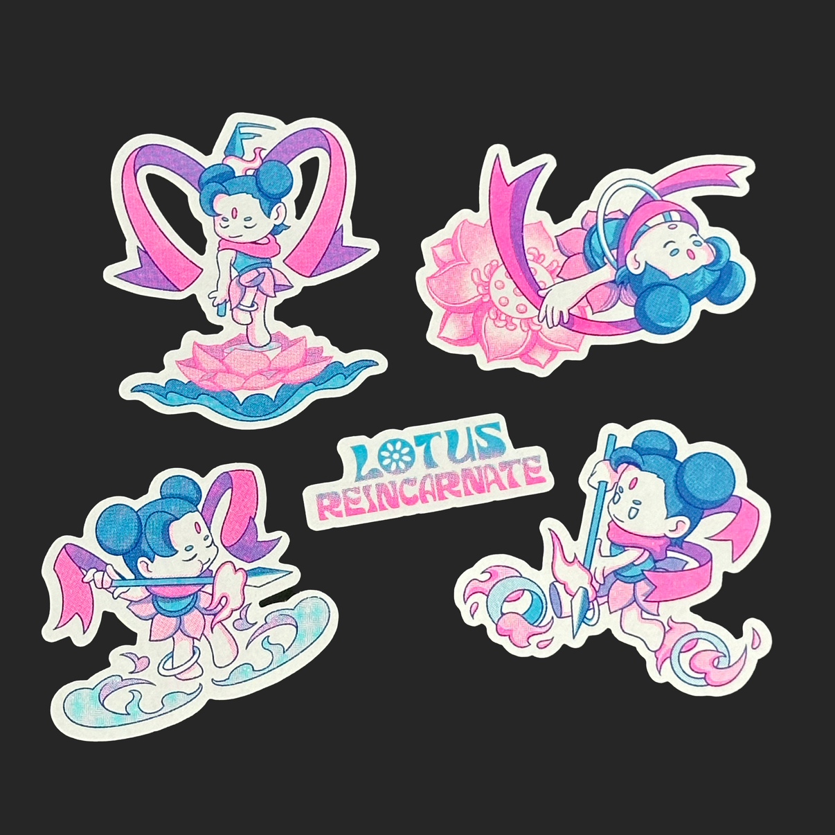 Lotus Reincarnate - Riso Sticker Set 5 pieces – Inkling Studio